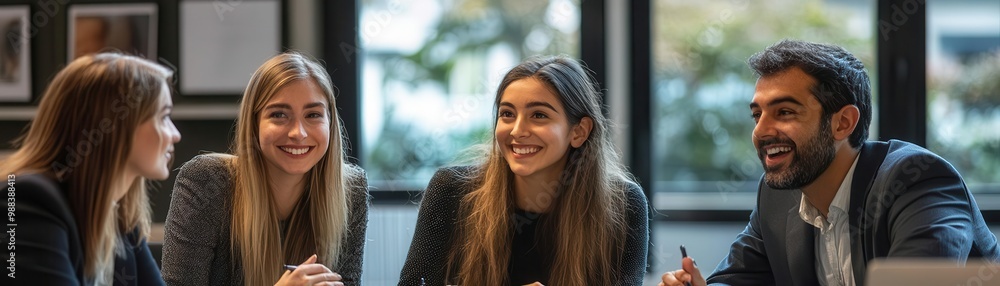 Team discussing timeline changes, office setting, flexibility Stock ...