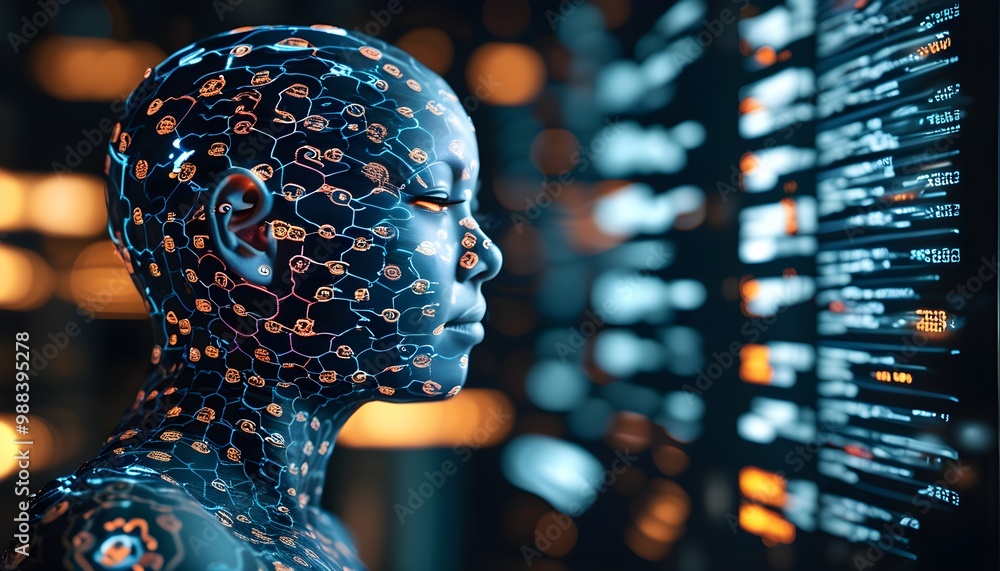 Futuristic Face Hologram With Interactive Dashboard Displaying Database 2953