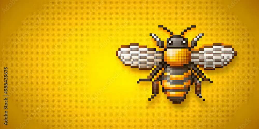 Pixel art bee on a vibrant yellow background, pixel art, bee, yellow ...