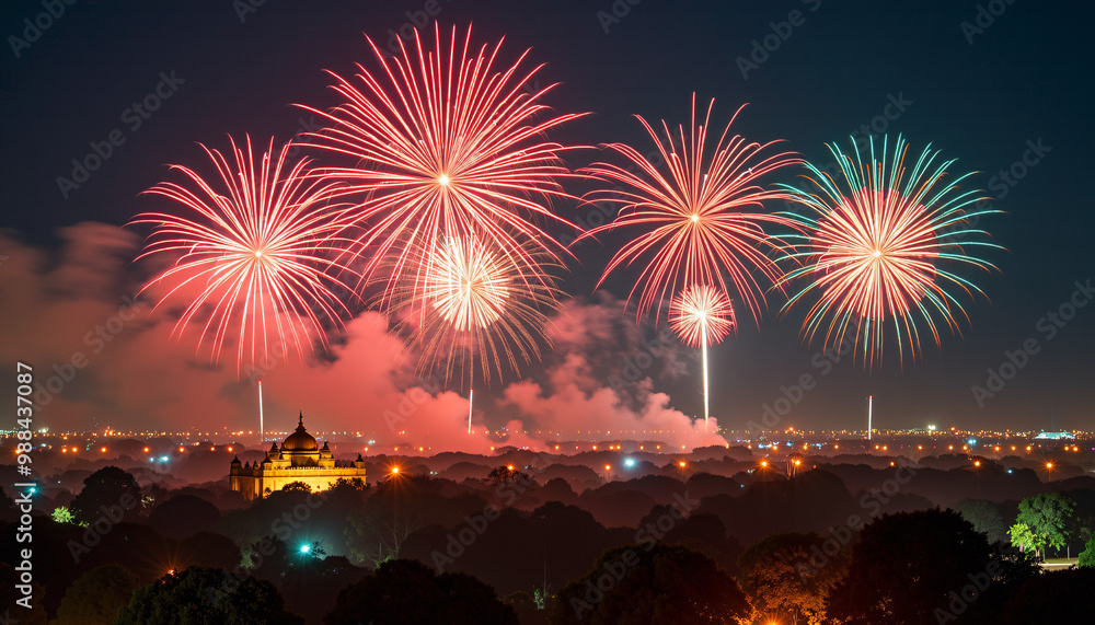 Spectacular Diwali fireworks display illuminating the night sky over a ...