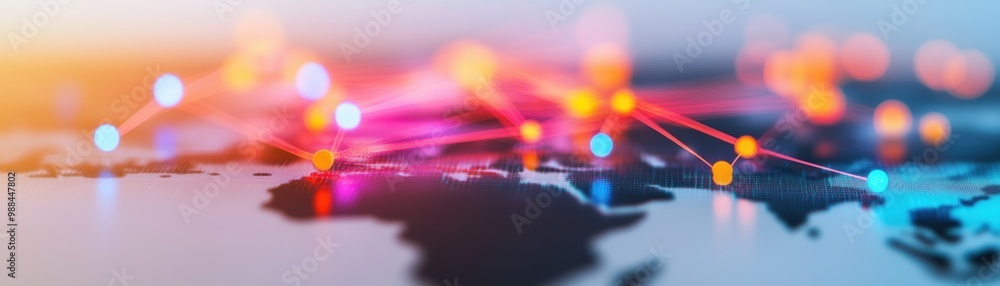 A digital network map highlighting interconnected nodes with vibrant ...