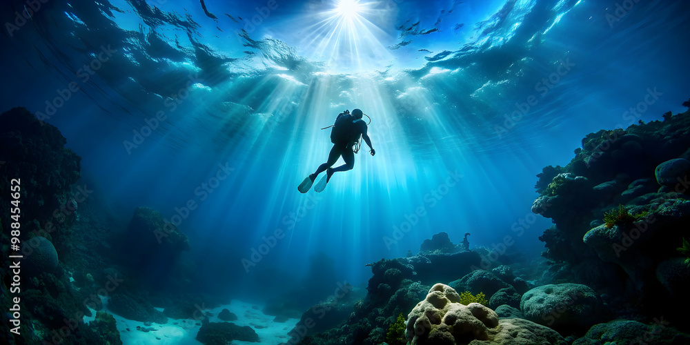 Exploring the depths of the ocean with a deep dive , underwater, scuba ...
