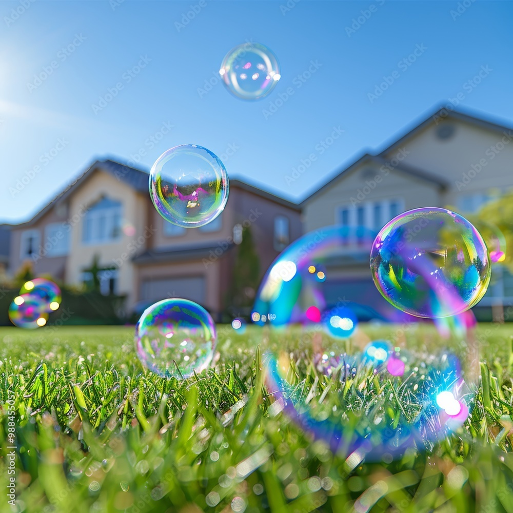 Floating Fun Bubbles Dance on a Sun-Kissed Lawn, Ideal for Housing and ...