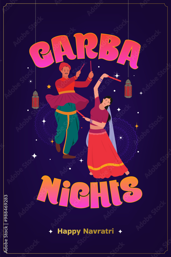 Happy Navratri, Garba Nights poster, social media banner design with ...