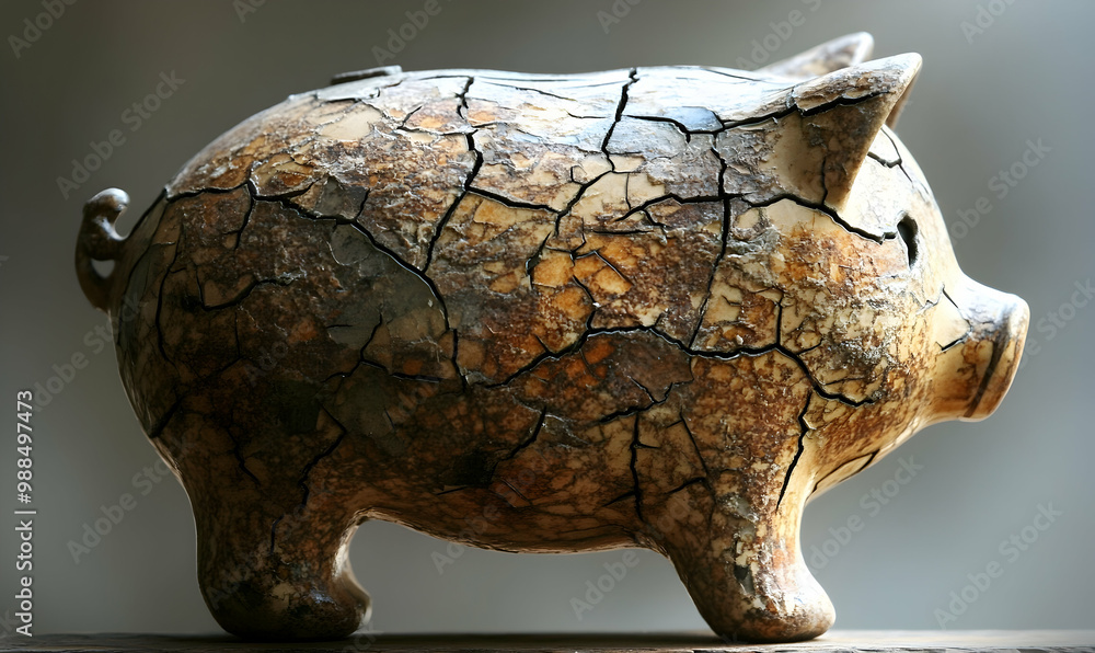 Cracked piggy bank, a symbol of financial hardship or a broken economy ...