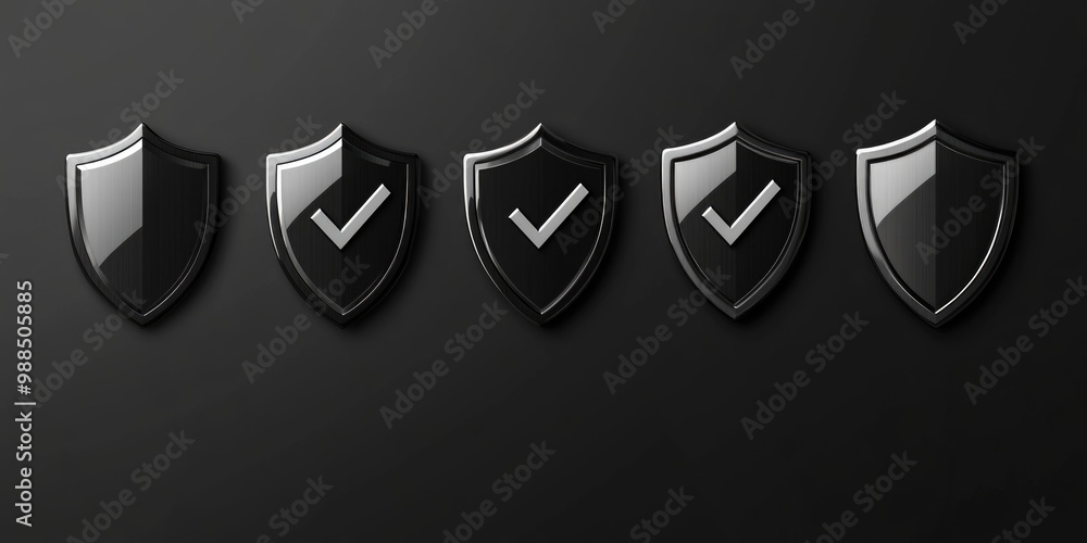 Four shield symbols with checks and crosses indicating safety, security ...