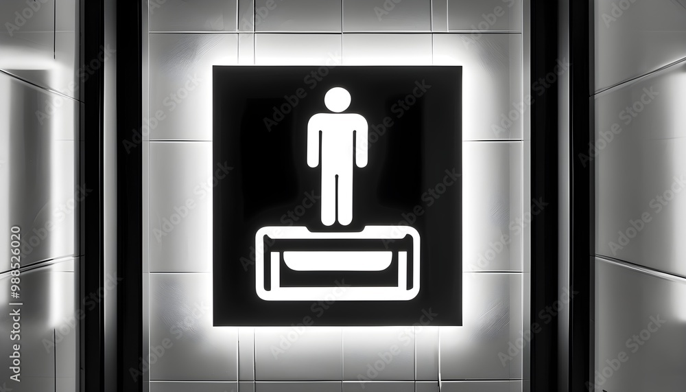 Sleek restroom signage in white illumination against a contrasting ...