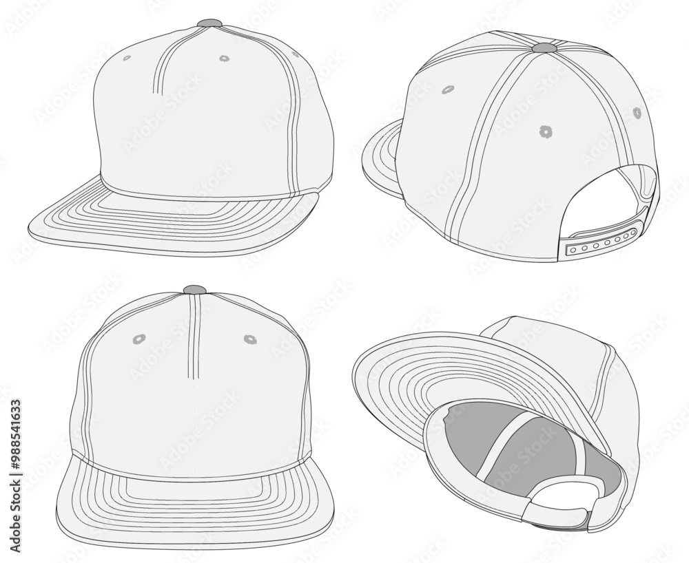 Snapback Trucker Cap Hat Tech Pack Template with multiple views Stock ...