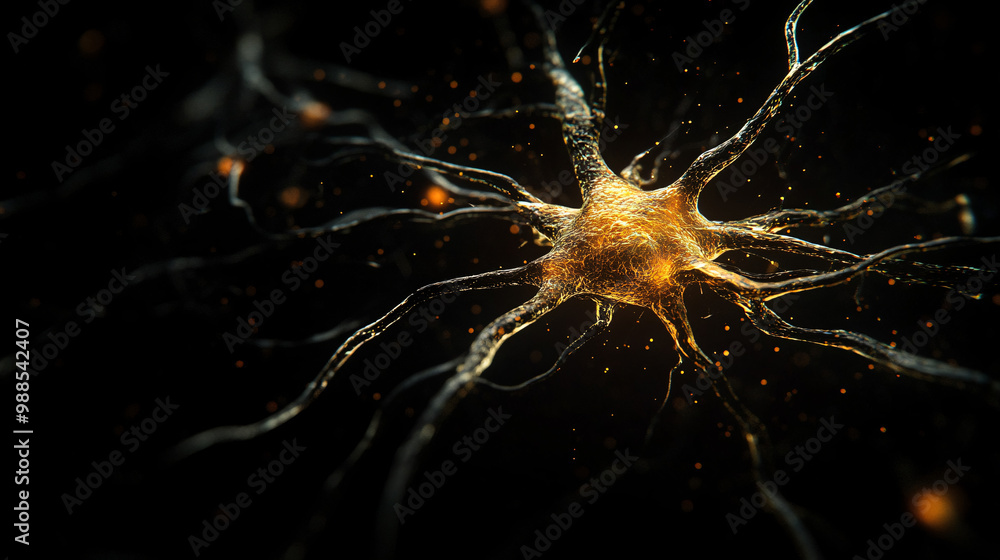 Nerves. Human nerve fibers intertwined and illuminated. Isolated black ...
