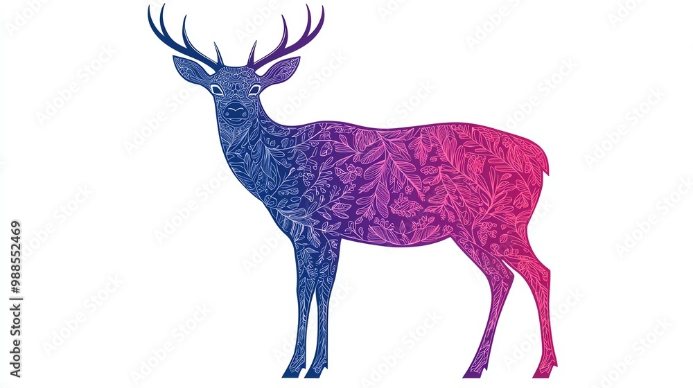 Artistic illustration of a deer, blending vibrant colors with natural ...
