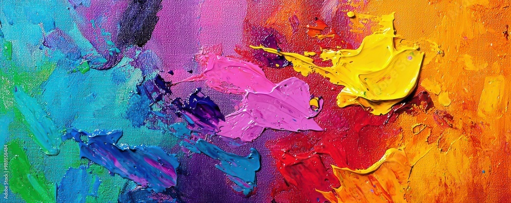 Vibrant splashes of color on a canvas in a therapy studio, symbolizing ...