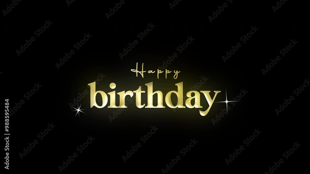 Happy birthday text animation lettering in gold color. Transparent 4K ...
