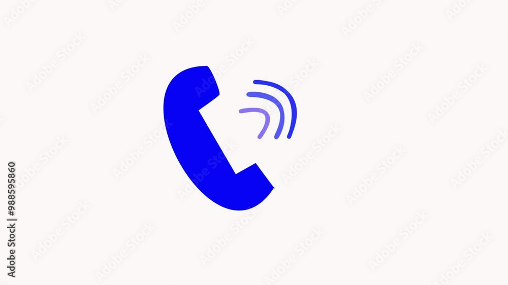 Blue Incoming call ring icon background white Screen animation of phone ...