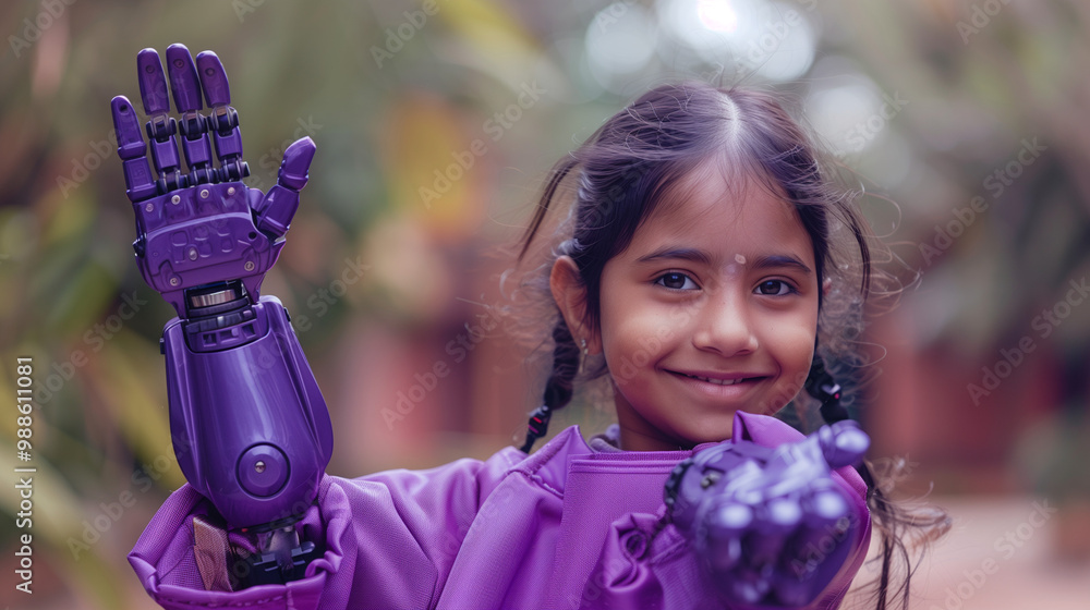 Foto de Disabled happy positive asian child smiling purple holding up ...