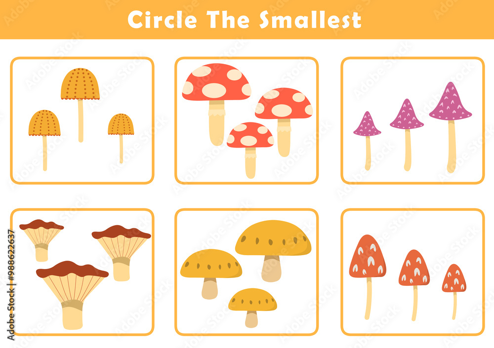 Education game for children with cute mushroom illustration. Circle the ...