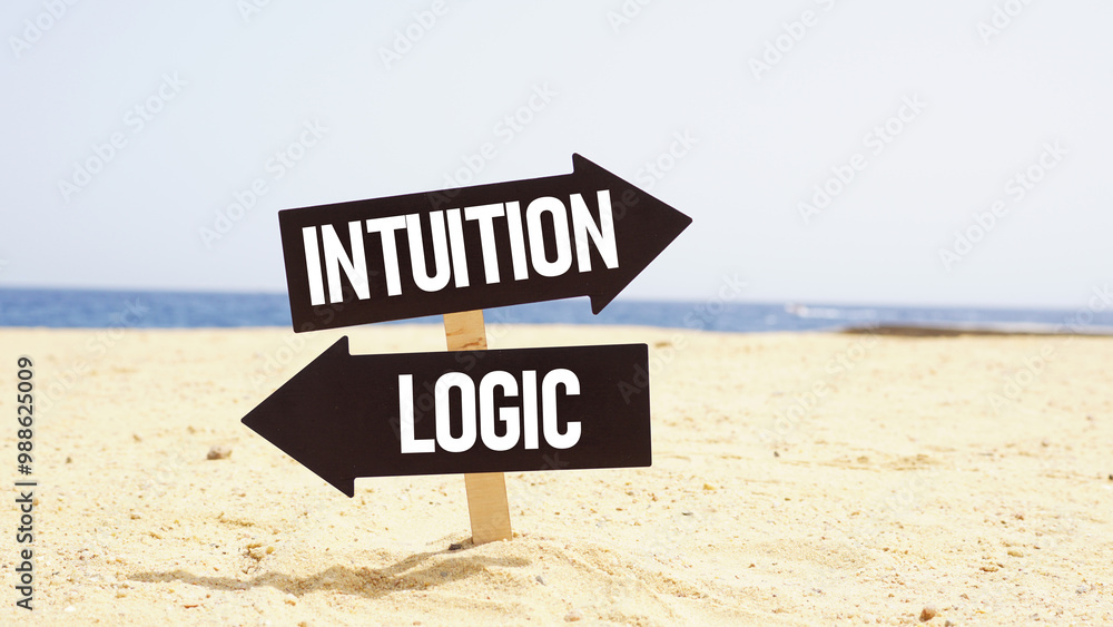 Logic and intuition are shown using the text on the road sign Stock ...