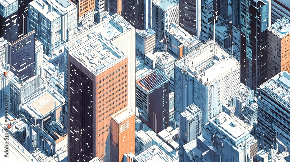 Axonometric imagery: Future cityscapes with complex 3D buildings. The ...