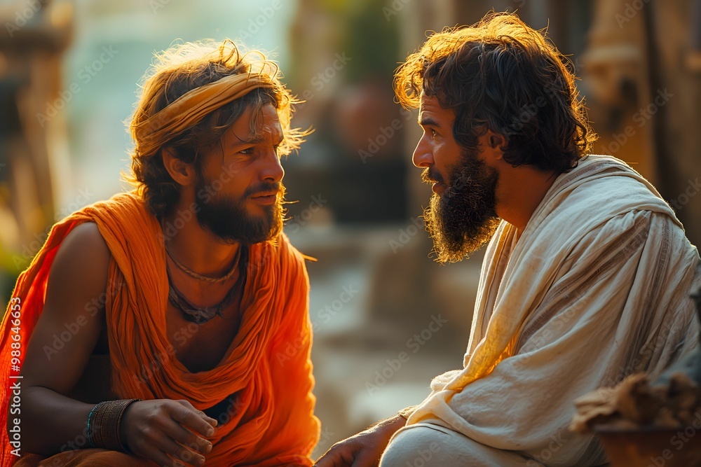 Biblical illustration, a centurion in Capernaum begs Jesus to heal his ...