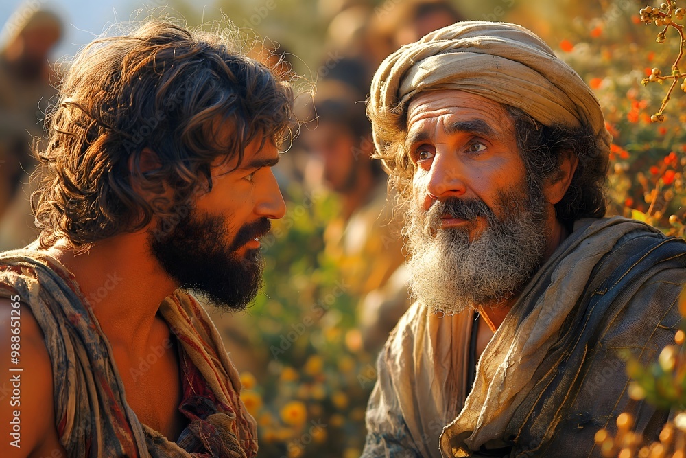 Biblical illustration, a centurion in Capernaum begs Jesus to heal his ...