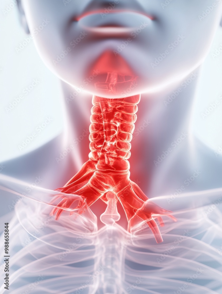 An anatomical illustration highlighting the larynx and surrounding ...