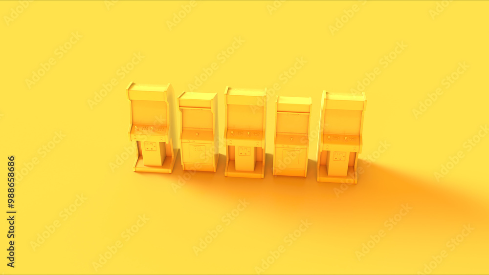 Yellow 1980s retro arcade machines bright vivid vintage video gaming ...