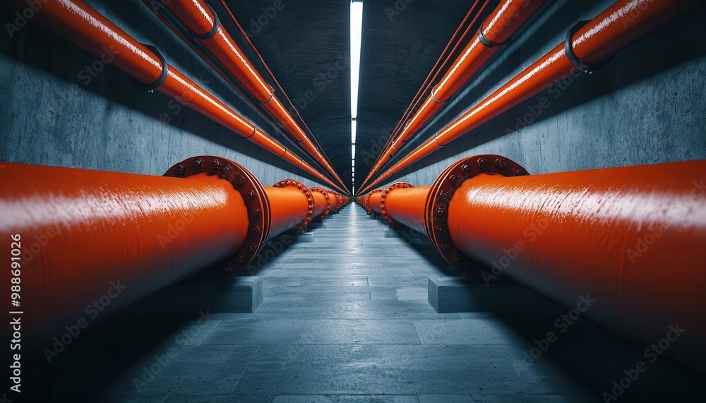 Cross-section of underground pipelines with a view of oil flowing at ...