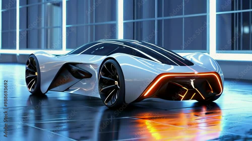 A futuristic car design with sleek lines and vibrant lighting in a ...