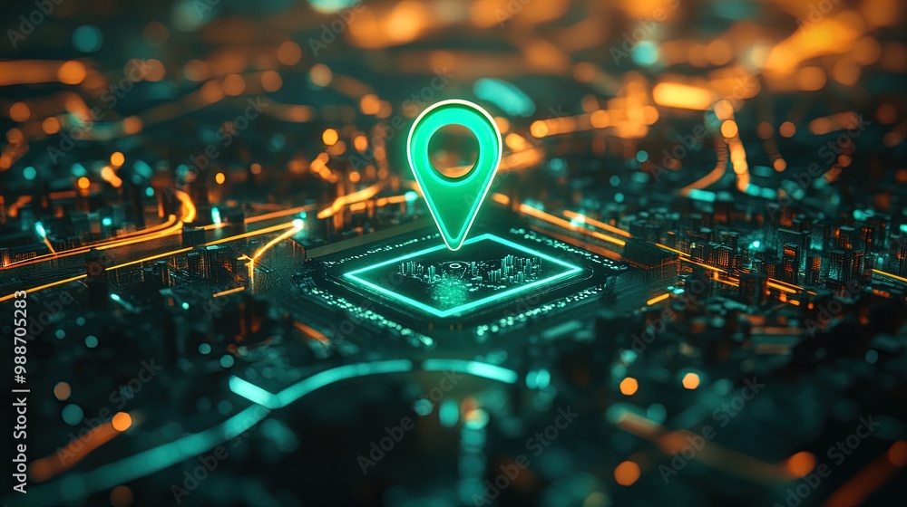 Interactive Digital Map Poster: Vibrant City Landmarks with Green ...