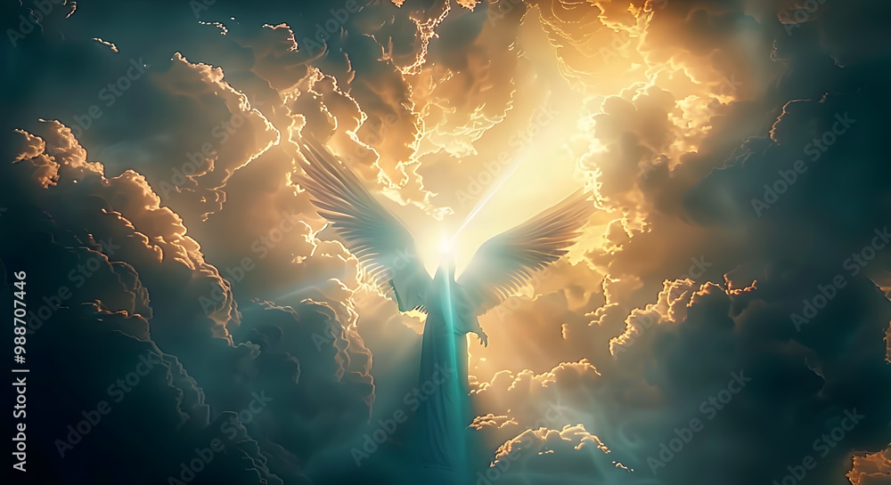 Guardian angel in the clouds of heaven. Spiritual background. Archangel ...