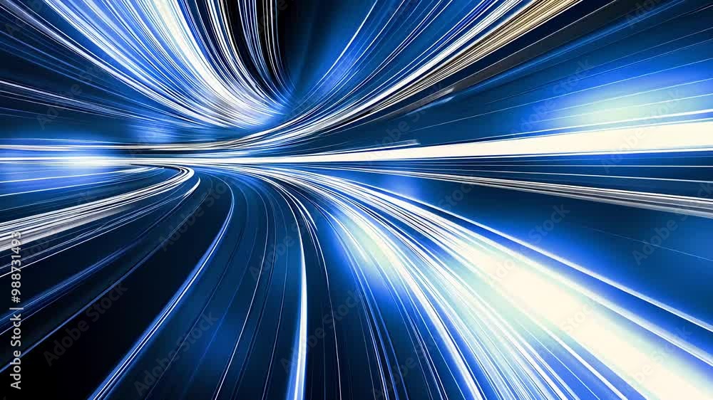 High-speed motion light streaks in a futuristic tunnel, representing ...