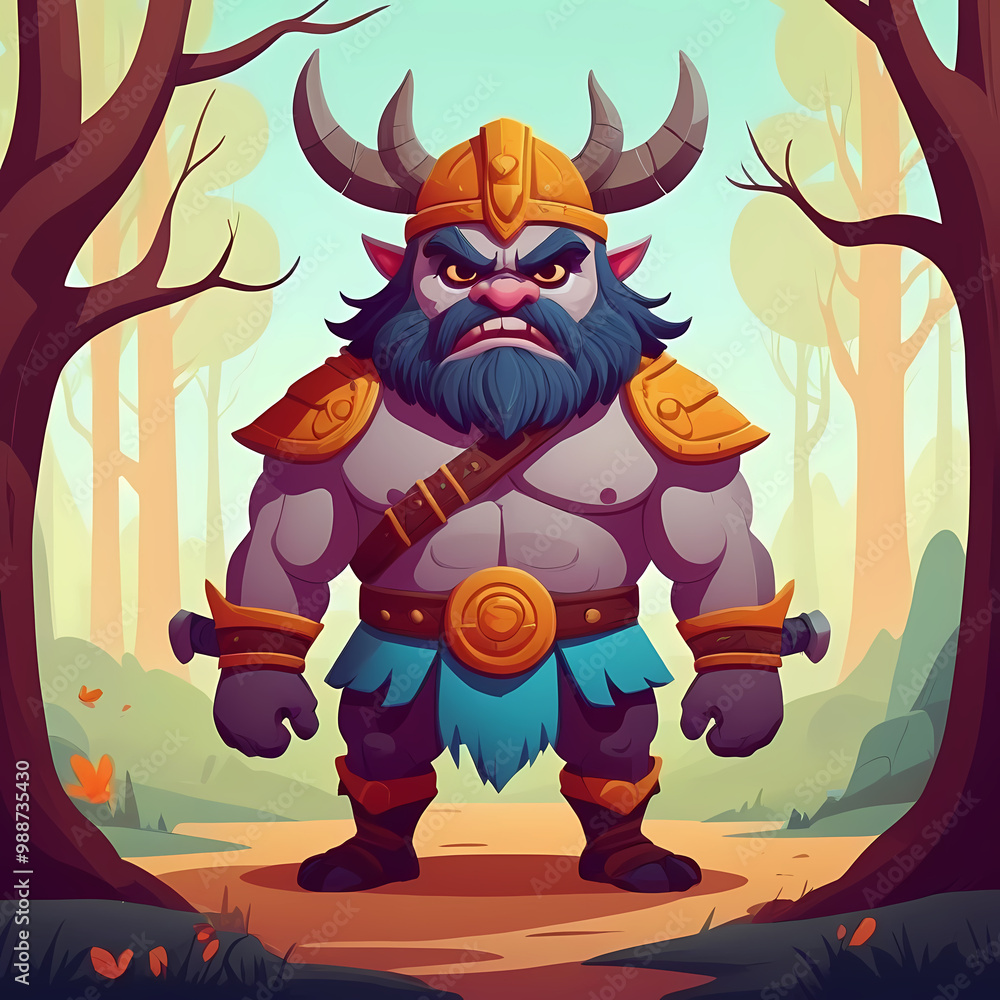 A detailed illustration of a fierce fantasy dwarf warrior standing on a ...