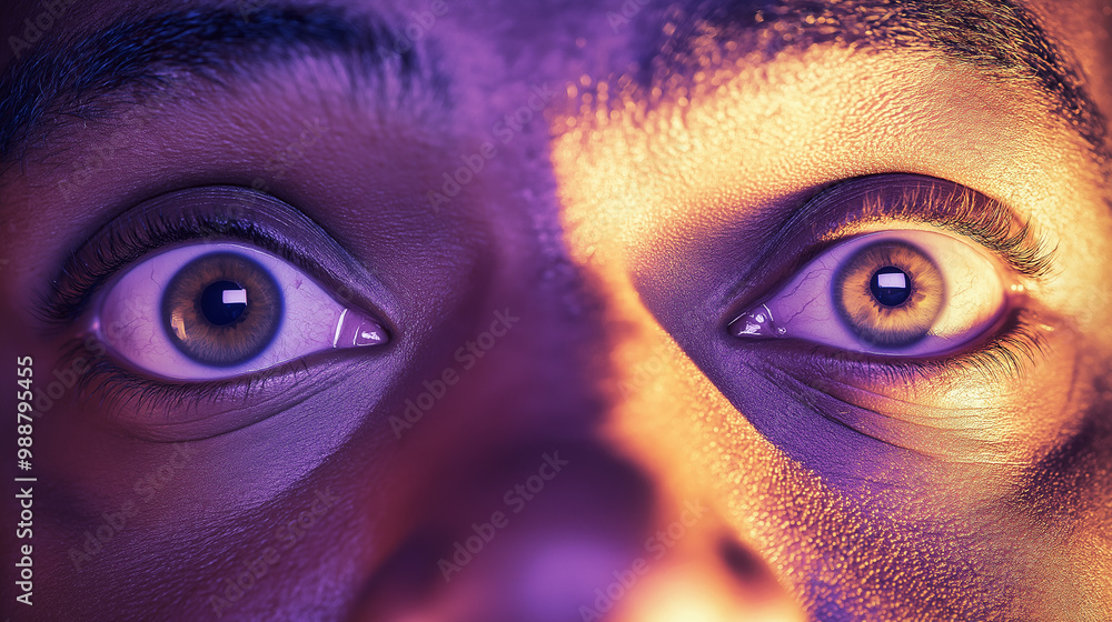 insomnia concept: front view, a photo of the face of an insomnia man ...
