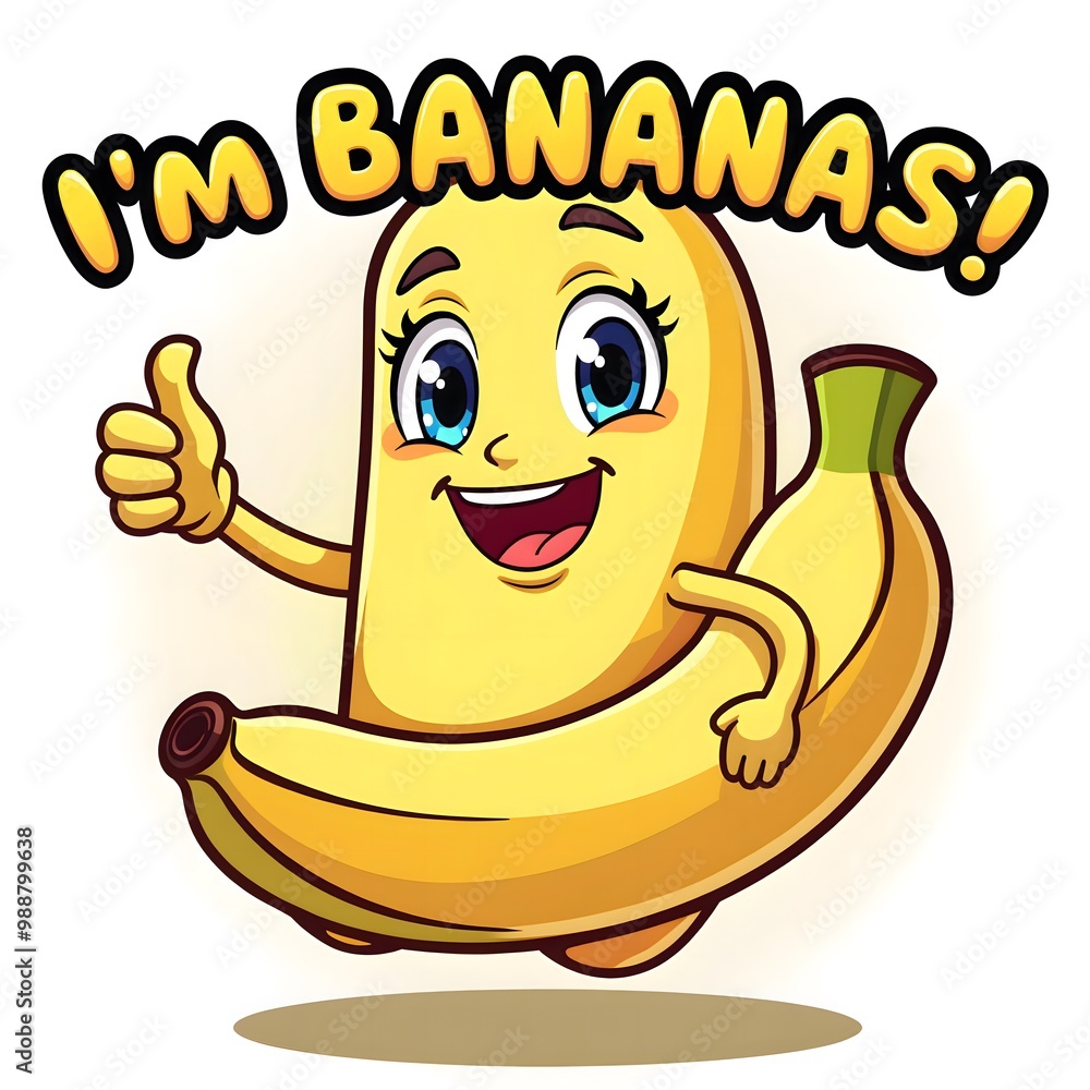 Cute Cartoon Banana Character Giving Thumbs Up Saying I'm Bananas Stock Illustration | Adobe Stock