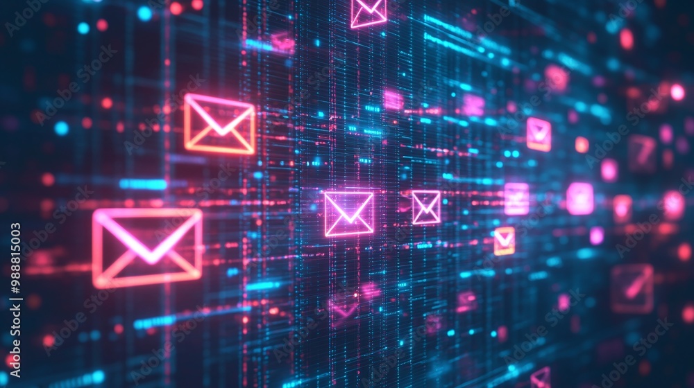 Colorful email icons on a digital background, representing modern ...