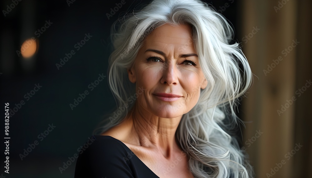 Graceful elegance of a mature woman with gray hair embodying beauty and ...