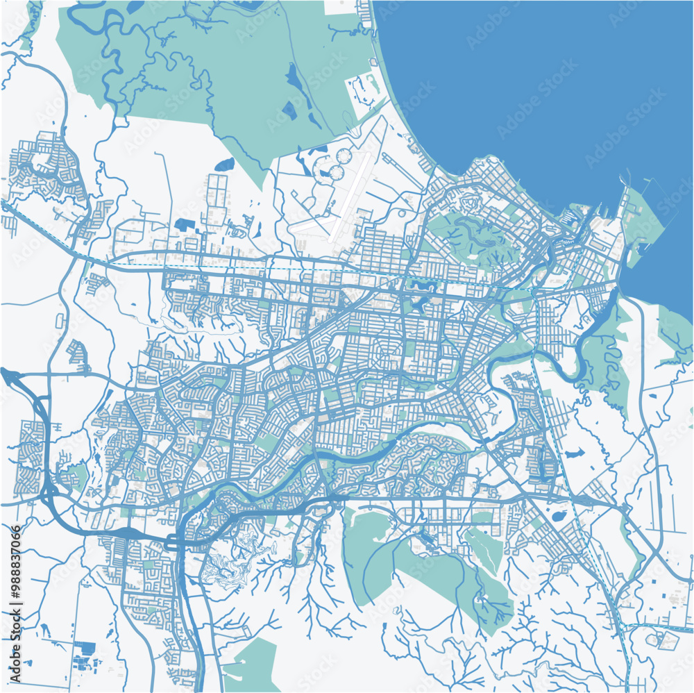 Map of Townsville in Australia in a professional blue style. Contains ...
