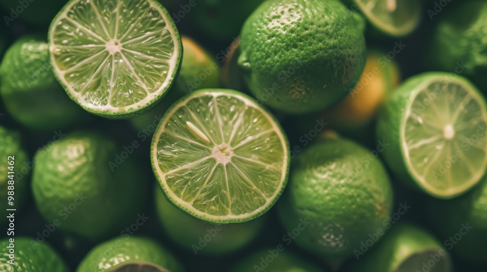 Fresh, zesty limes closely packed together, showcasing their vibrant ...