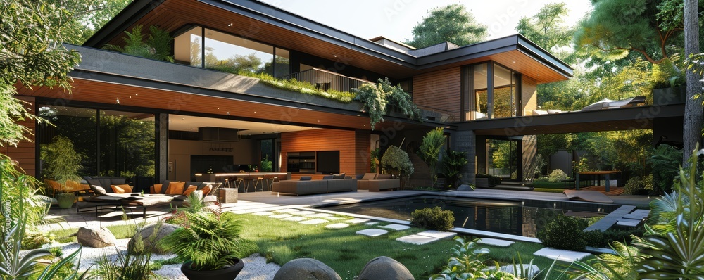 Modern Luxury Real Estate Property with Spacious Outdoor Living Area ...