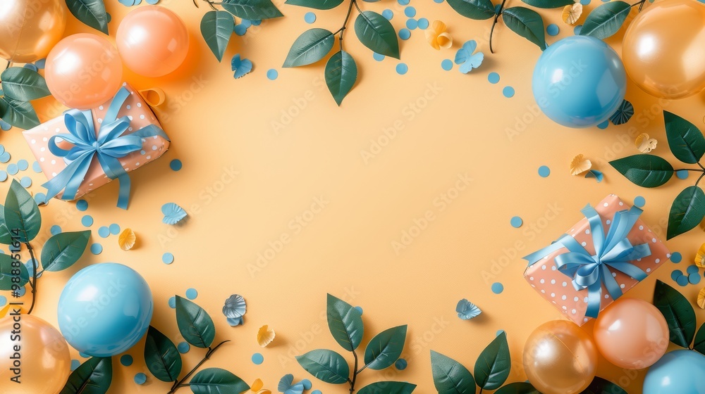 Boss Day Frame Border with Pastel Color Background, Balloons, Gifts ...