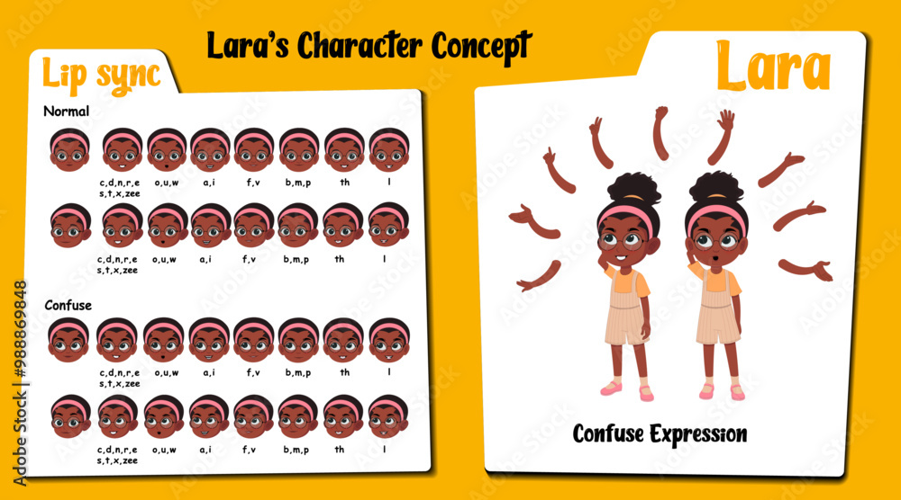 An african confused girl cartoon character AKA Lara, Little girl ...