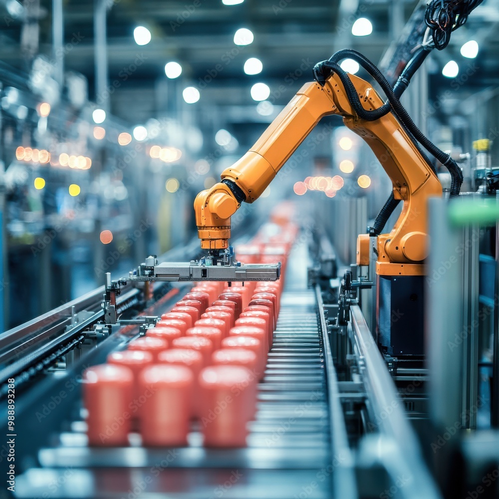 Robotic arm conducts automated quality control Stock Photo | Adobe Stock