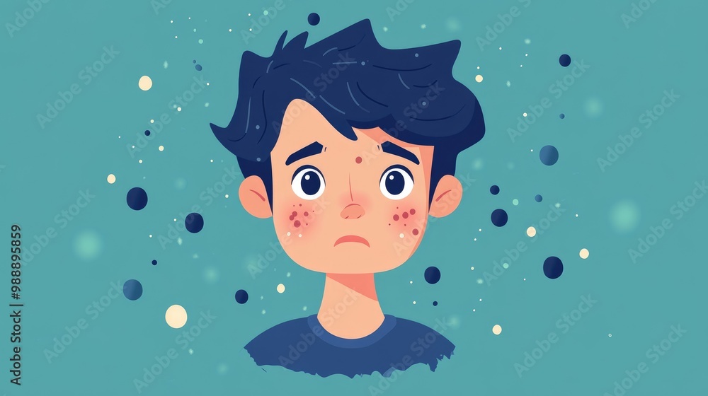 Infographic on acne and dark spots featuring a cartoon character A ...