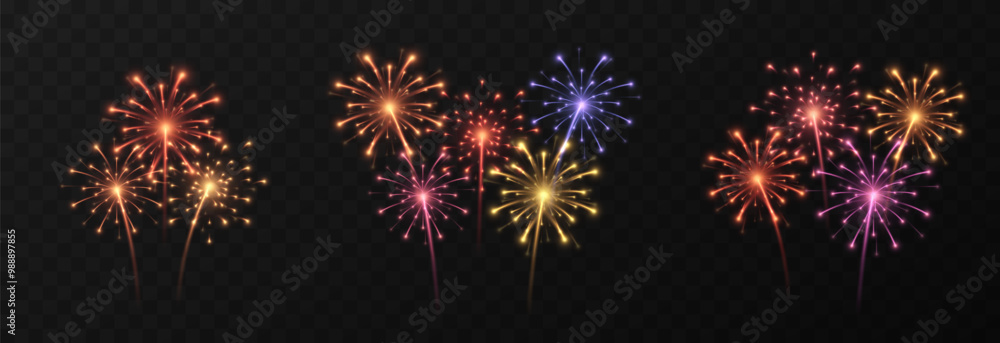 Vector fireworks png. Colorful fireworks on isolated transparent ...