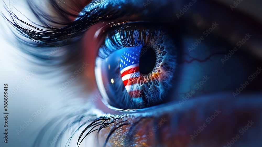 Patriotic Eye Close-up Reflecting American Flag, Symbolizing Unity and ...