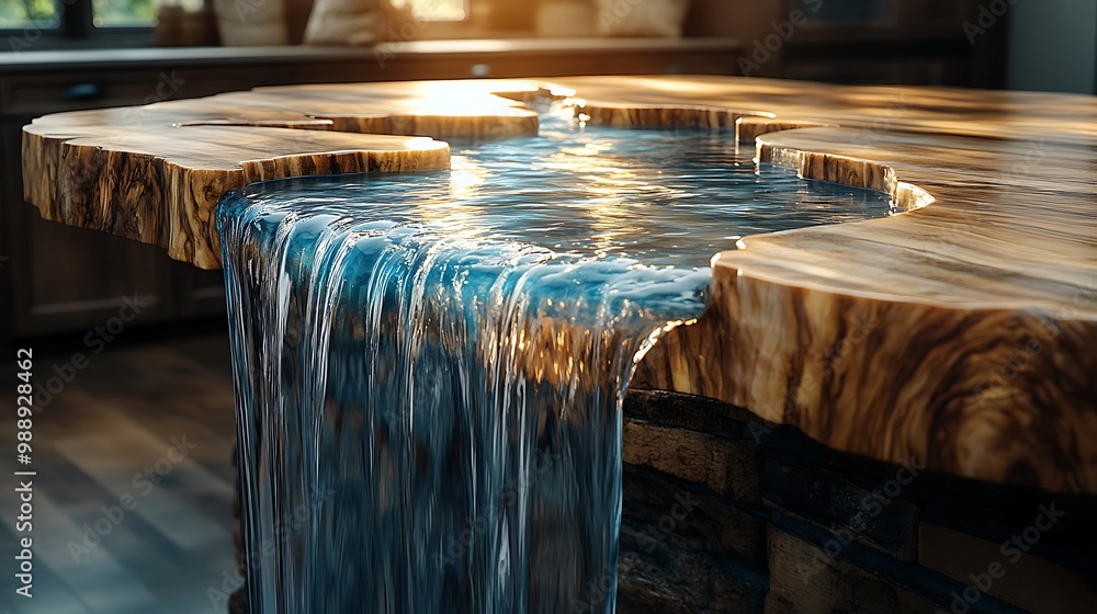 A wooden table with epoxy resin cascading over the edge, mimicking the ...