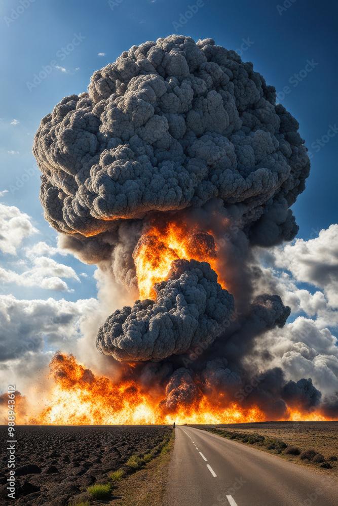 Doomsday scenario: meteorite impact and blast wave approaching. Witness ...