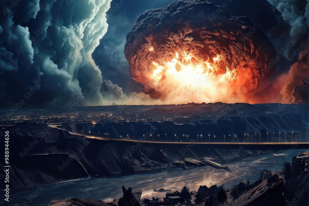 Doomsday scenario: meteorite impact and blast wave approaching. Witness ...