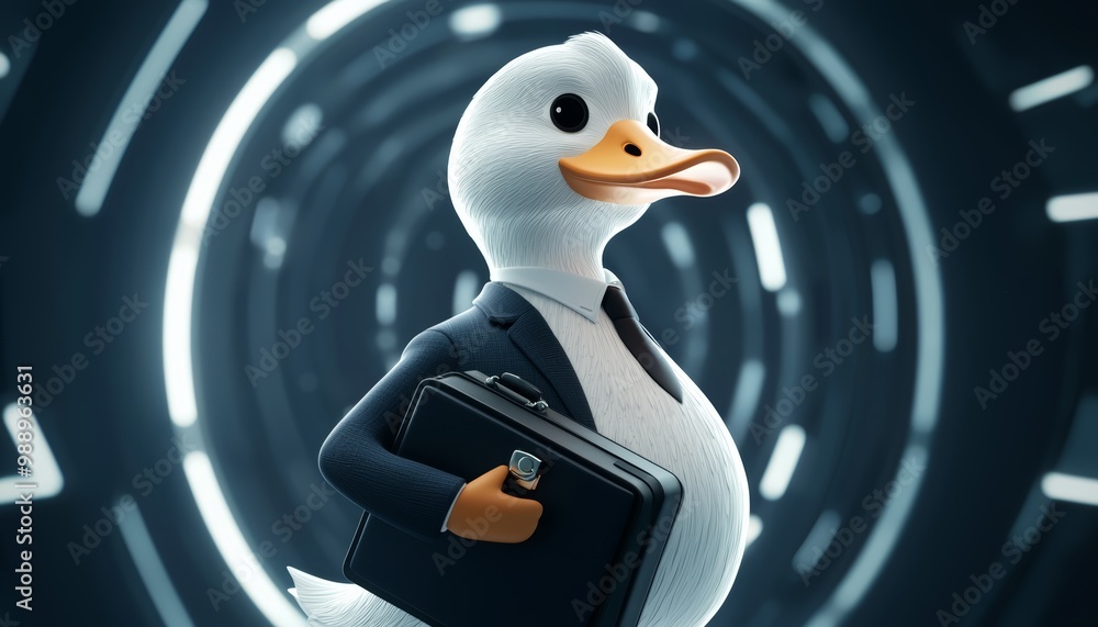 Duck Secret Agent, The duck as a suave spy, wearing a tailored suit and ...