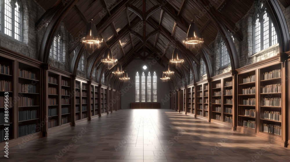 Old Library Interior, A detailed drawing of the interior of an old ...