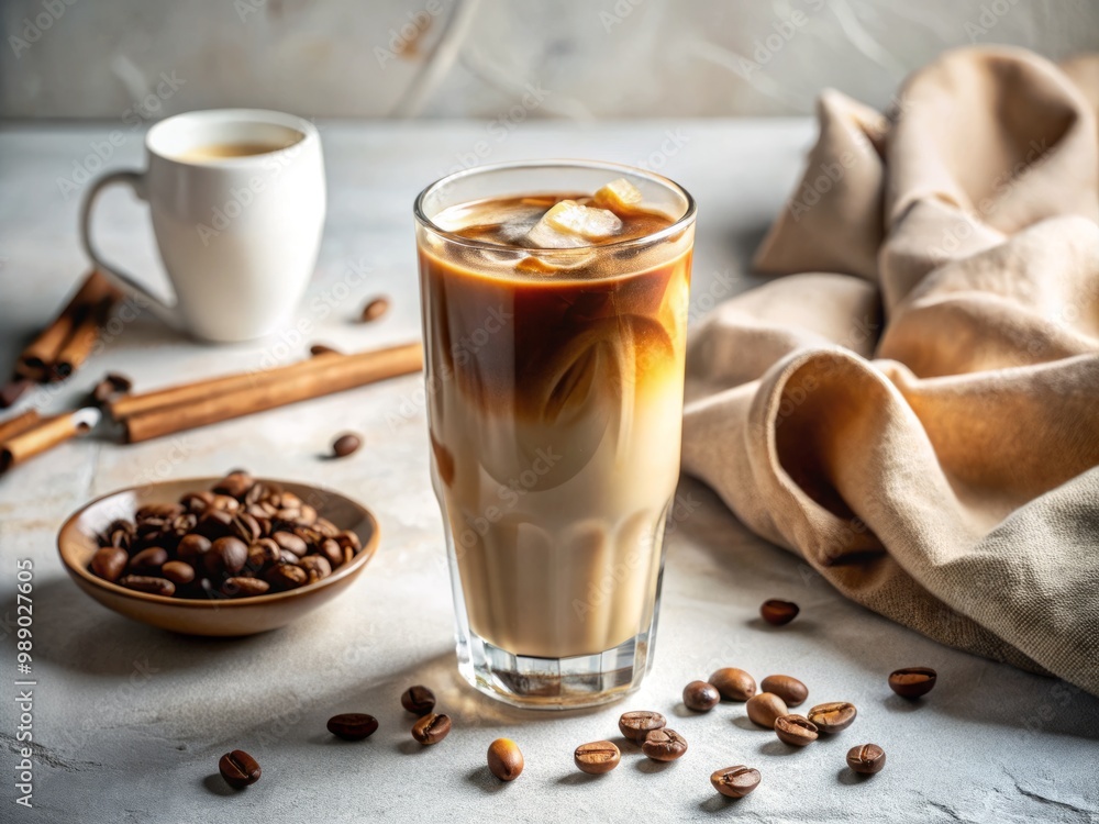 Elegant cold brew coffee occupies a chic tumbler, infused with subtle ...